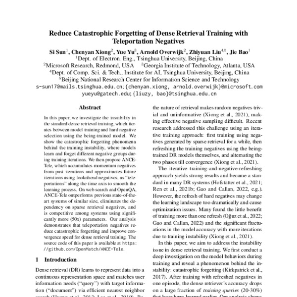 Reduce Catastrophic Forgetting of Dense Retrieval Training with Teleportation Negatives - ACL ...