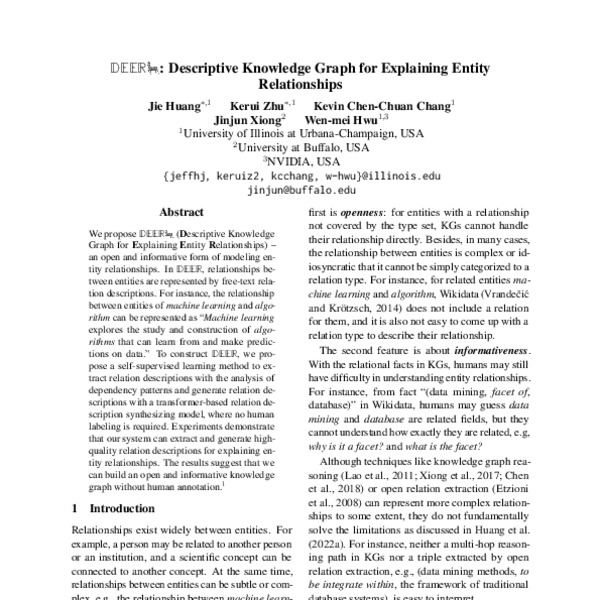 Deer Descriptive Knowledge Graph For Explaining Entity Relationships Acl Anthology
