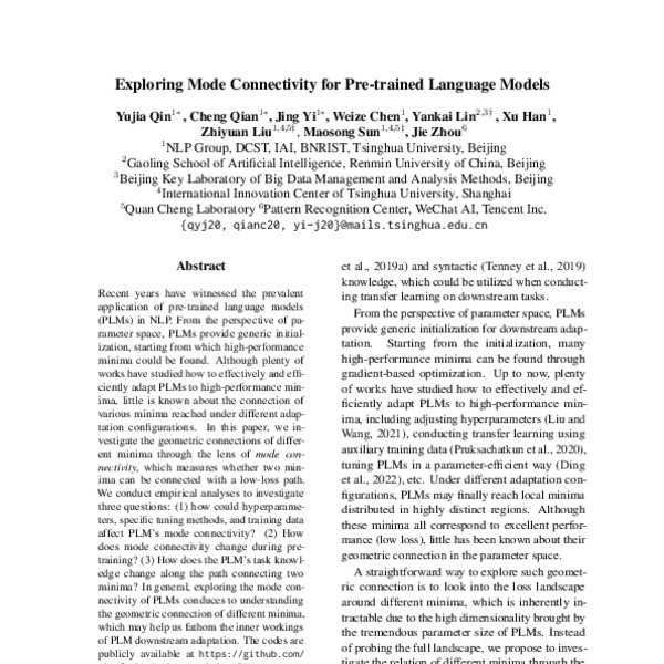 Exploring Mode Connectivity for Pre-trained Language Models - ACL Anthology