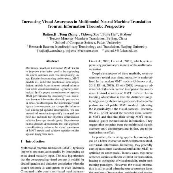 Increasing Visual Awareness in Multimodal Neural Machine Translation from an Information ...