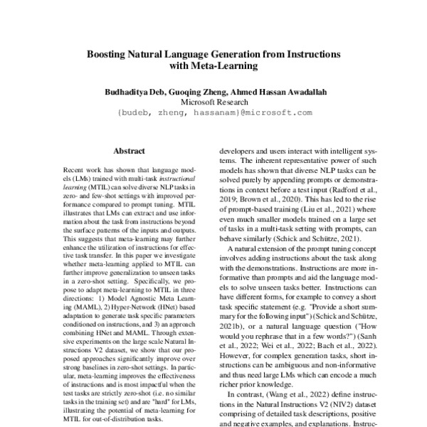 Boosting Natural Language Generation from Instructions with Meta-Learning - ACL Anthology
