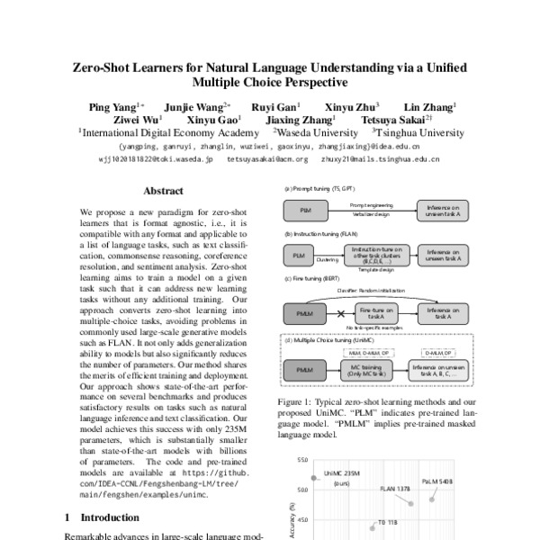 Zero-Shot Learners for Natural Language Understanding via a Unified Multiple Choice Perspective ...