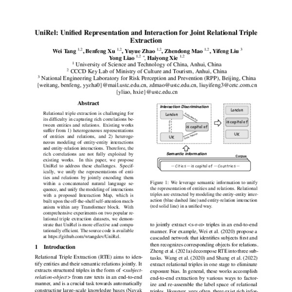 Unirel Unified Representation And Interaction For Joint Relational
