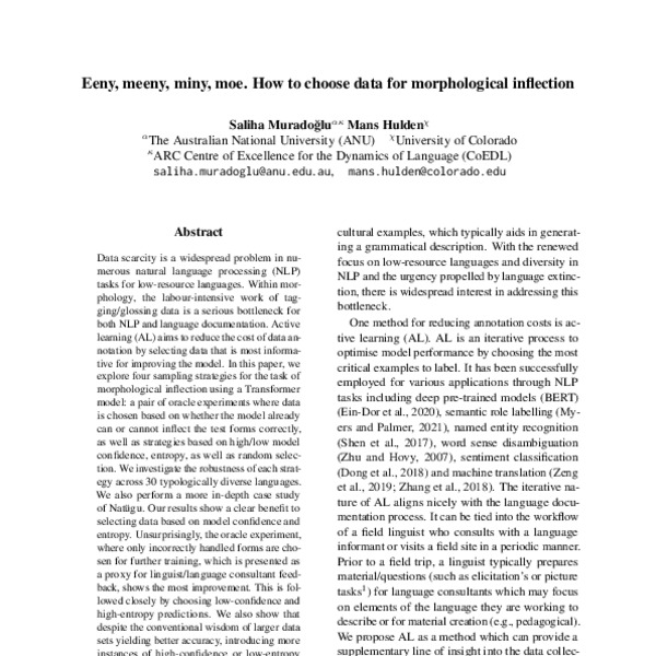 Eeny, meeny, miny, moe. How to choose data for morphological inflection. - ACL Anthology