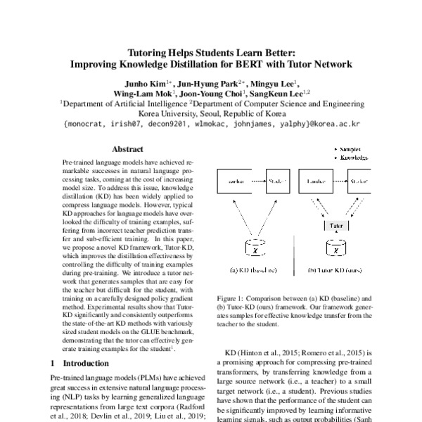 Tutoring Helps Students Learn Better: Improving Knowledge Distillation for BERT with Tutor ...