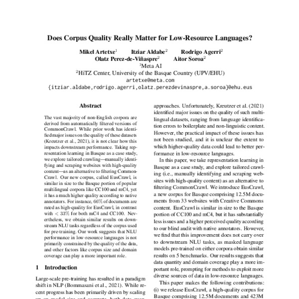 Does Corpus Quality Really Matter for Low-Resource Languages? - ACL Anthology