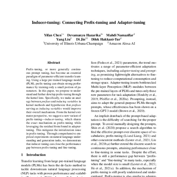 Inducer-tuning: Connecting Prefix-tuning and Adapter-tuning - ACL Anthology