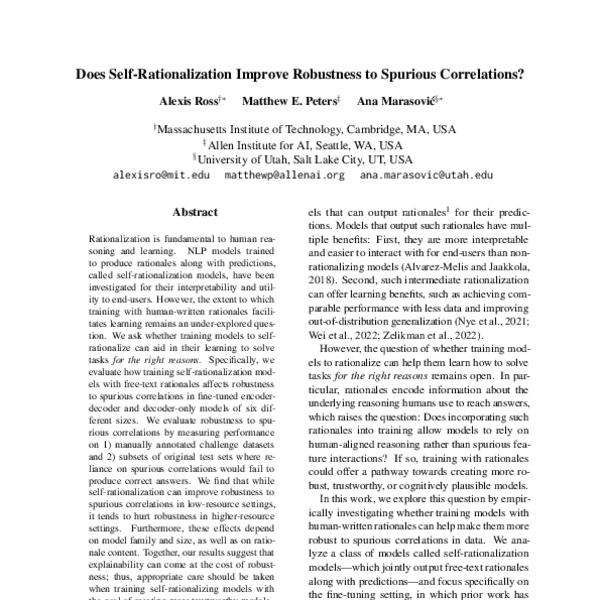 Does Self-Rationalization Improve Robustness to Spurious Correlations? - ACL Anthology