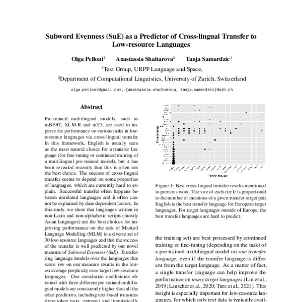Subword Evenness (SuE) as a Predictor of Cross-lingual Transfer to Low ...