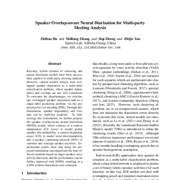 Speaker Overlap-aware Neural Diarization for Multi-party Meeting Analysis - ACL Anthology