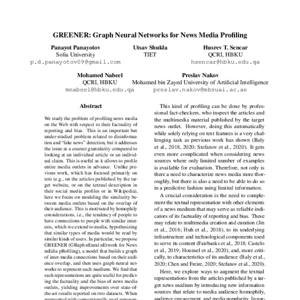 GREENER: Graph Neural Networks for News Media Profiling - ACL Anthology
