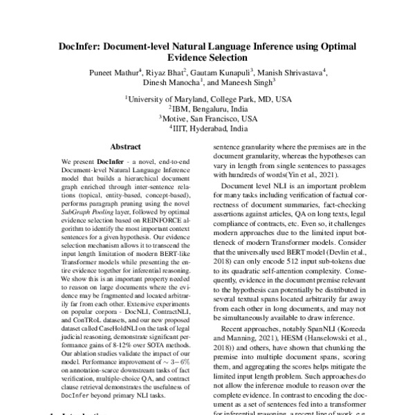 DocInfer: Document-level Natural Language Inference using Optimal Evidence Selection - ACL Anthology