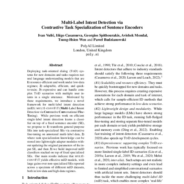 Multi-Label Intent Detection via Contrastive Task Specialization of ...