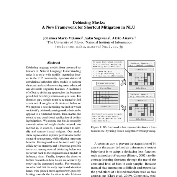 Debiasing Masks: A New Framework for Shortcut Mitigation in NLU - ACL Anthology