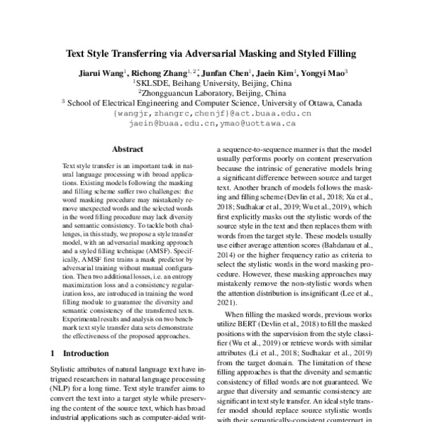 Text Style Transferring via Adversarial Masking and Styled Filling - ACL Anthology