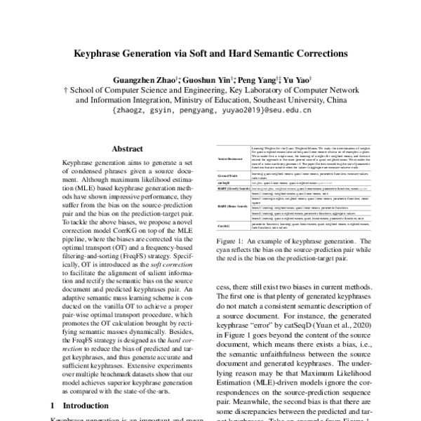 Keyphrase Generation via Soft and Hard Semantic Corrections - ACL Anthology