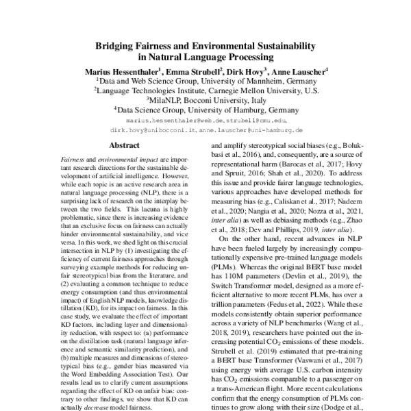 Bridging Fairness and Environmental Sustainability in Natural Language ...