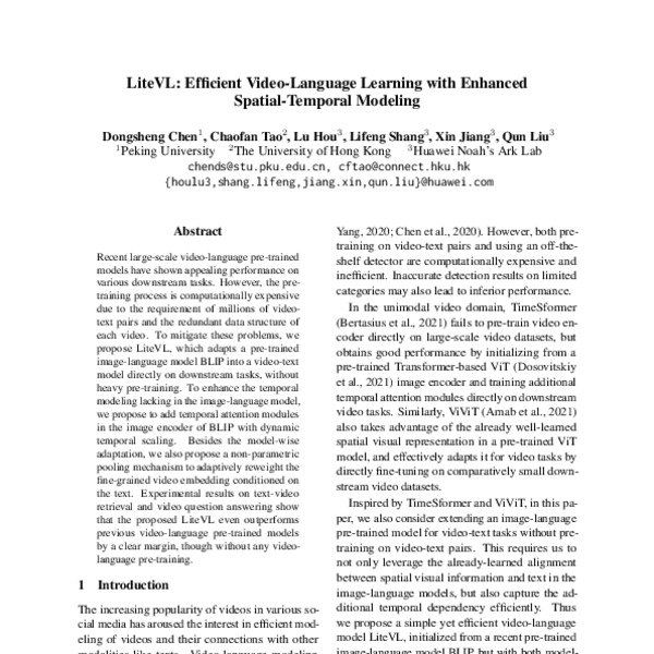 LiteVL: Efficient Video-Language Learning with Enhanced Spatial-Temporal Modeling - ACL Anthology
