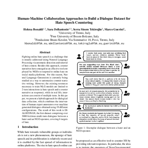 Human-Machine Collaboration Approaches to Build a Dialogue Dataset for Hate Speech Countering ...