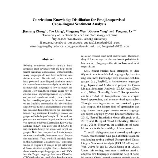 Curriculum Knowledge Distillation for Emoji-supervised Cross-lingual ...