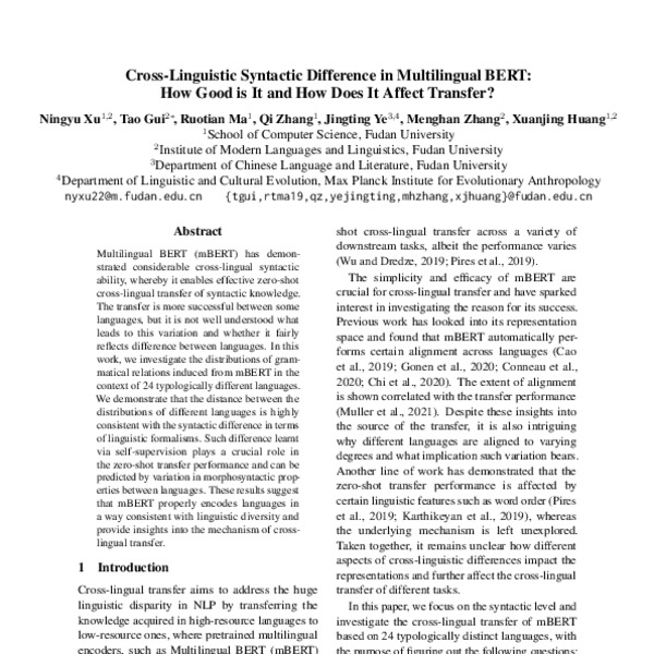 Cross Linguistic Syntactic Difference In Multilingual Bert How Good Is It And How Does It