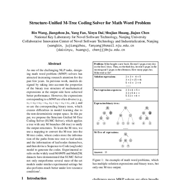 Structure-Unified M-Tree Coding Solver for Math Word Problem - ACL Anthology