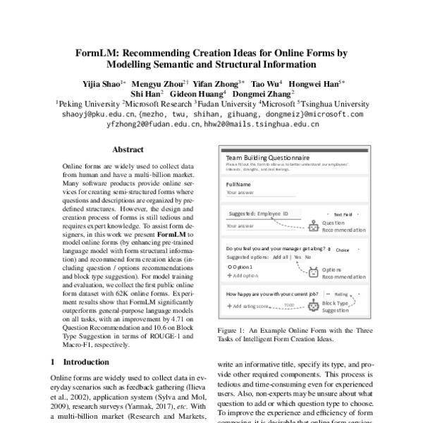 FormLM: Recommending Creation Ideas for Online Forms by Modelling Semantic and Structural ...
