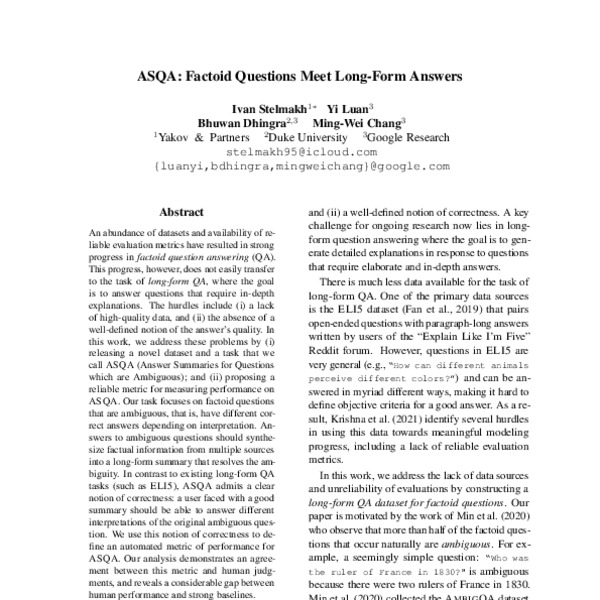 ASQA: Factoid Questions Meet Long-Form Answers - ACL Anthology