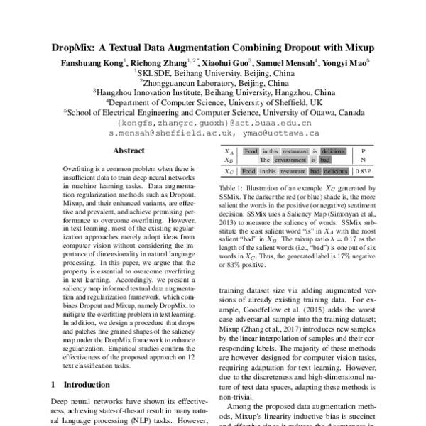 DropMix: A Textual Data Augmentation Combining Dropout with Mixup - ACL Anthology
