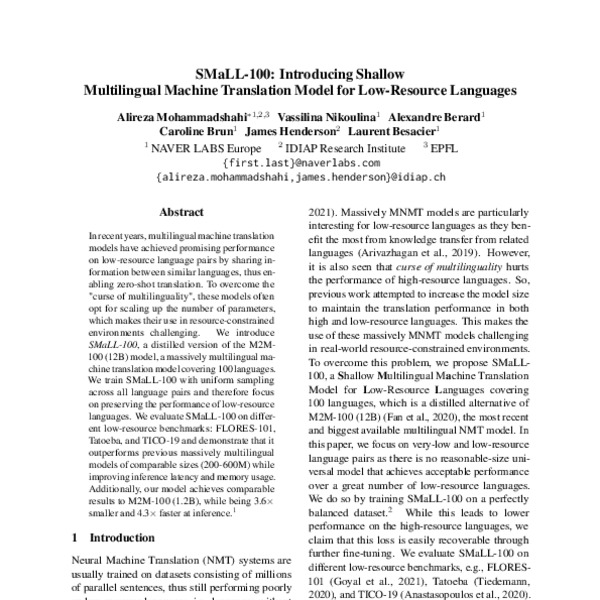 SMaLL-100: Introducing Shallow Multilingual Machine Translation Model ...