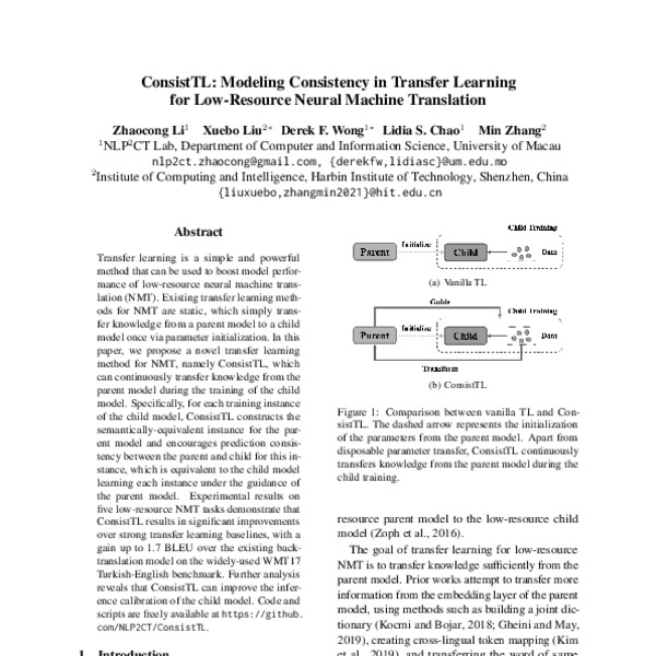 ConsistTL: Modeling Consistency in Transfer Learning for Low-Resource Neural Machine Translation ...