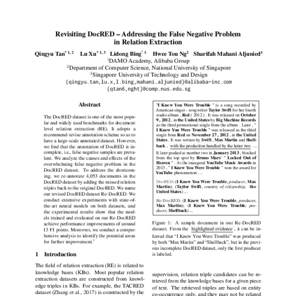 Revisiting DocRED - Addressing the False Negative Problem in Relation Extraction - ACL Anthology