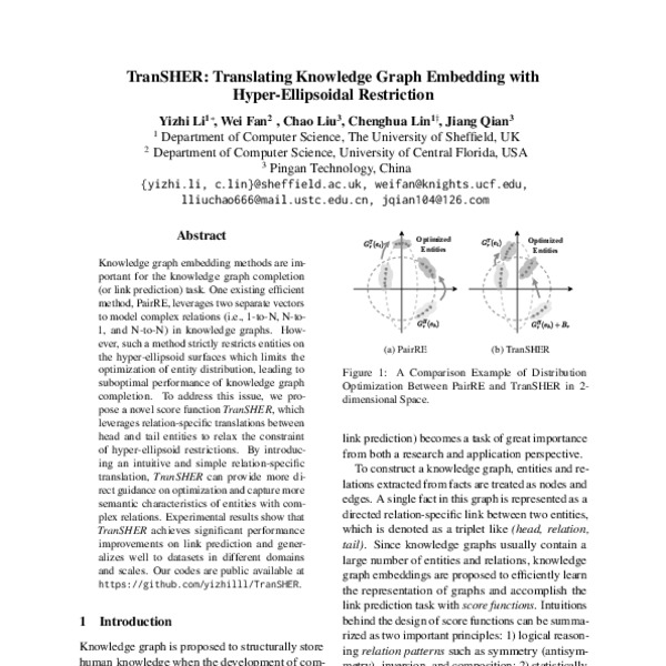 Transher Translating Knowledge Graph Embedding With Hyper Ellipsoidal Restriction Acl Anthology