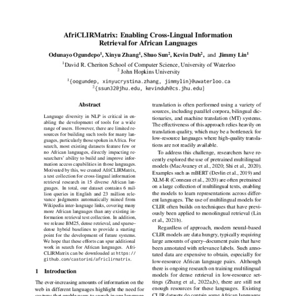 AfriCLIRMatrix: Enabling Cross-Lingual Information Retrieval for African Languages - ACL Anthology
