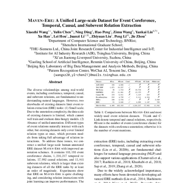 MAVEN-ERE: A Unified Large-scale Dataset for Event Coreference, Temporal, Causal, and Subevent ...