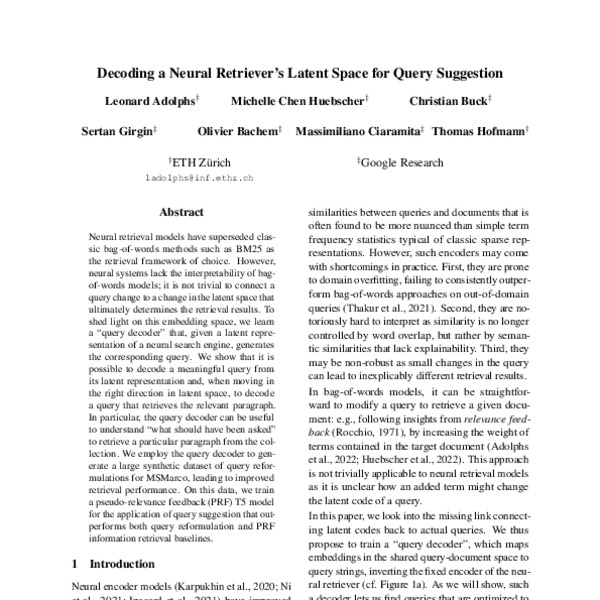Decoding a Neural Retriever’s Latent Space for Query Suggestion - ACL Anthology