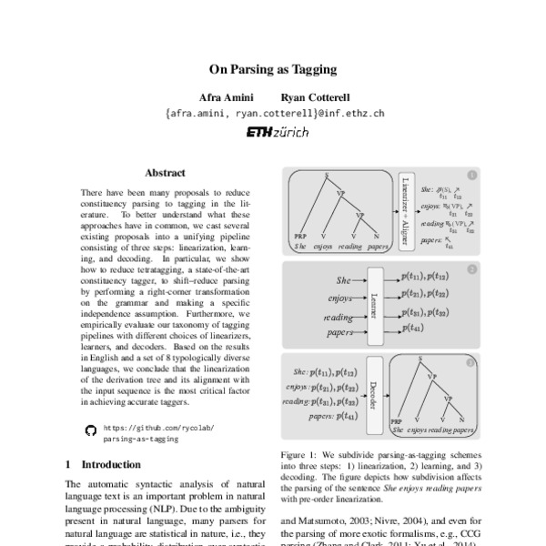 On Parsing as Tagging - ACL Anthology