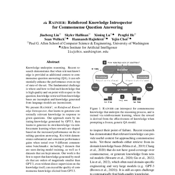 Rainier: Reinforced Knowledge Introspector for Commonsense Question Answering - ACL Anthology