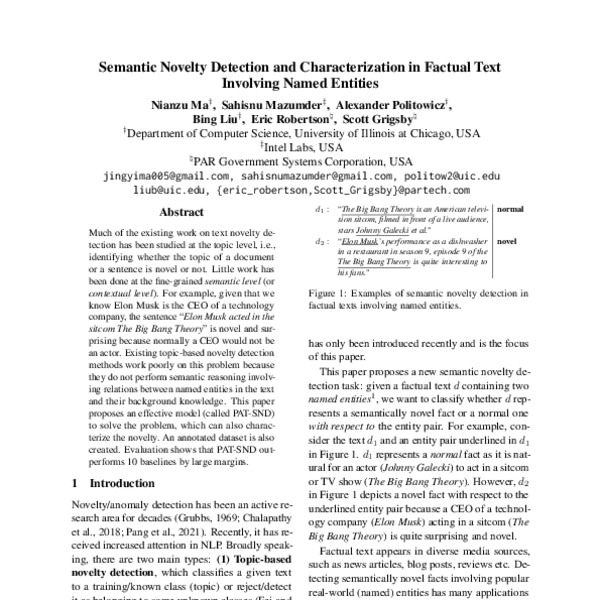 Semantic Novelty Detection and Characterization in Factual Text Involving Named Entities - ACL ...