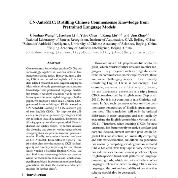 CN-AutoMIC: Distilling Chinese Commonsense Knowledge from Pretrained ...