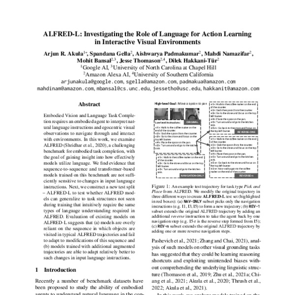 ALFRED-L: Investigating the Role of Language for Action Learning in Interactive Visual ...