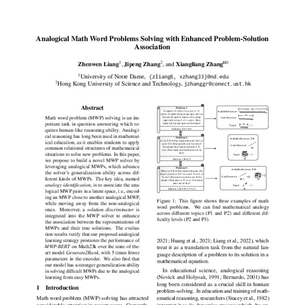 Analogical Math Word Problems Solving With Enhanced Problem Solution Association Acl Anthology