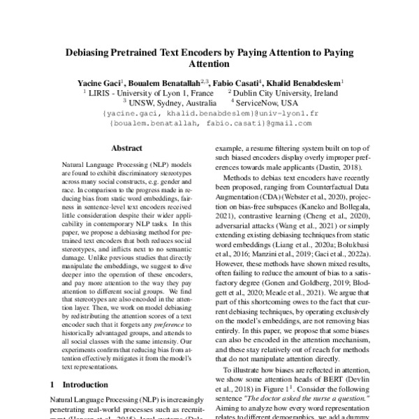 Debiasing Pretrained Text Encoders by Paying Attention to Paying Attention - ACL Anthology