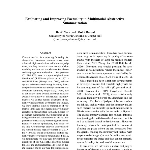Evaluating and Improving Factuality in Multimodal Abstractive Summarization - ACL Anthology