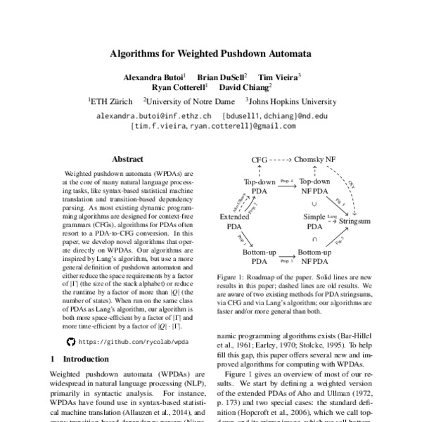 Algorithms for Weighted Pushdown Automata - ACL Anthology