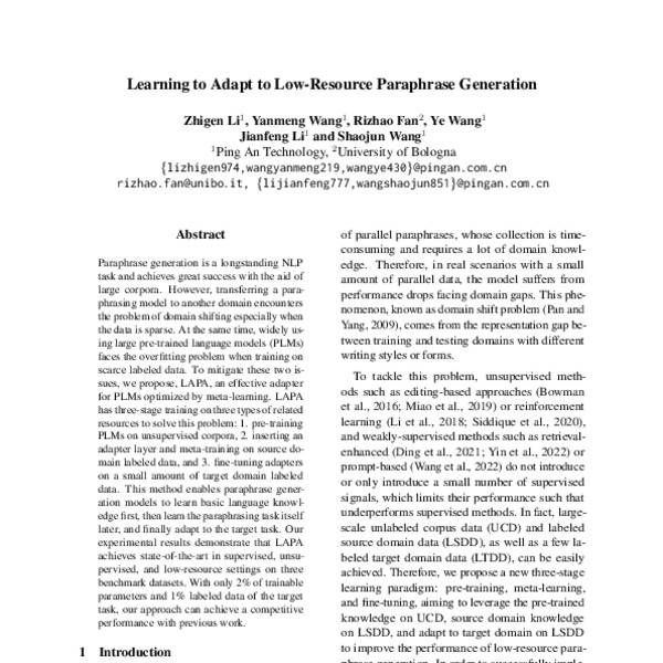 Learning to Adapt to Low-Resource Paraphrase Generation - ACL Anthology