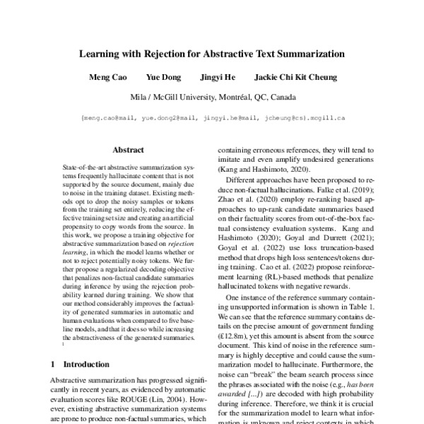 Learning with Rejection for Abstractive Text Summarization - ACL Anthology