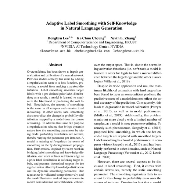 Adaptive Label Smoothing with Self-Knowledge in Natural Language Generation - ACL Anthology