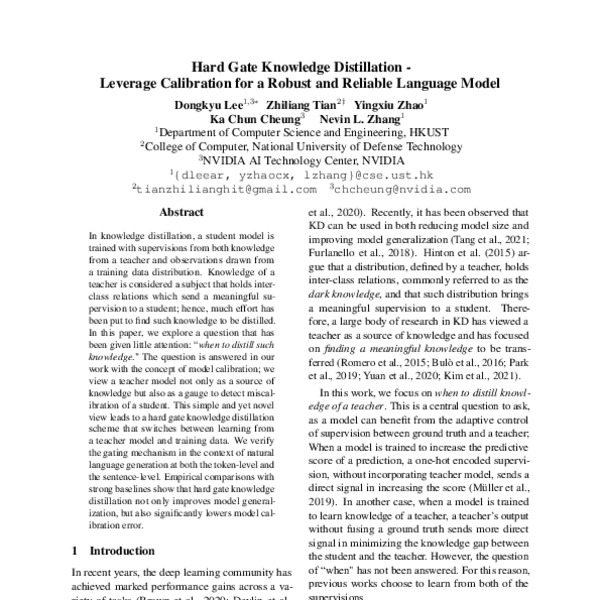 Hard Gate Knowledge Distillation - Leverage Calibration for Robust and Reliable Language Model ...