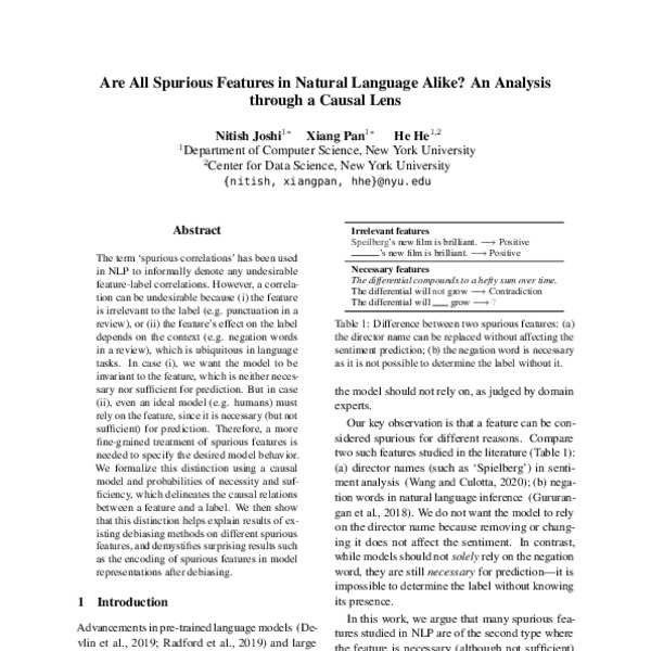 Are All Spurious Features in Natural Language Alike? An Analysis through a Causal Lens - ACL ...